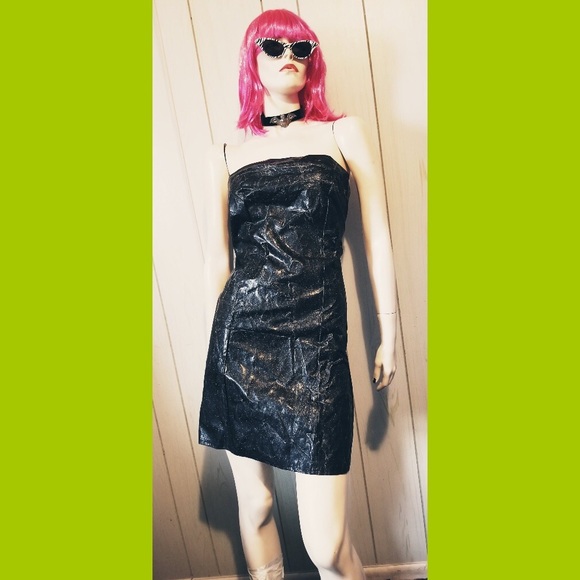 Vintage | Dresses | Vtg 9s Goth Destroyed Black Pvc Glitter Dress Wow ...